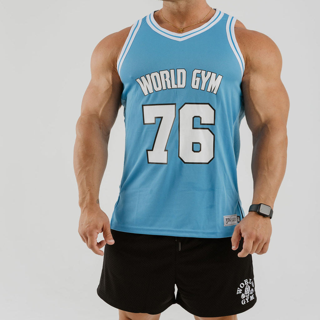 Mens Basketball Singlet Blue & White – World Gym Shop